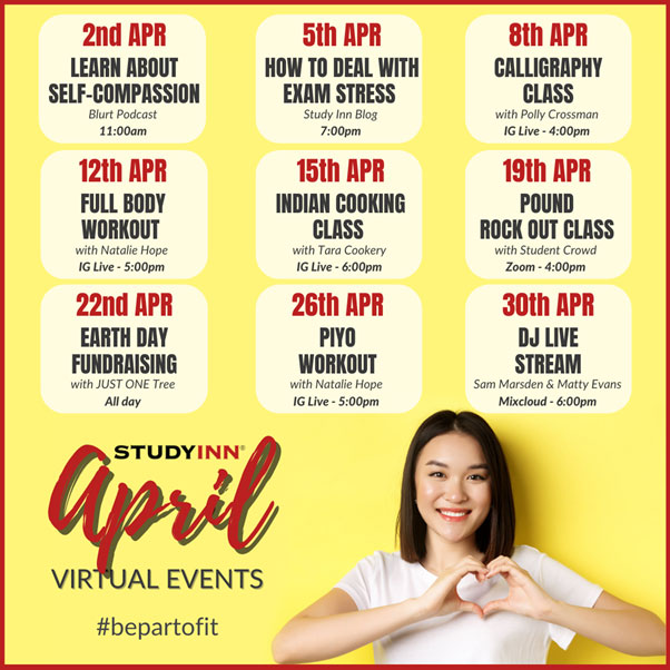 OUR APRIL VIRTUAL EVENTS CALENDAR | Study Inn